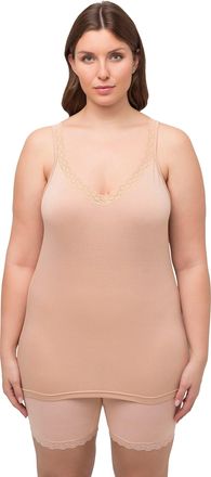 Ulla Popken Damen große Größen Übergrößen Plus Size Unterhemd, Spitze, Bambus, hautfreundlich Champagner 54+ 806093661-54+