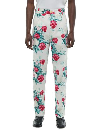 Fursac Chino droit en toile &agrave; motif floral - Taille 28 - Homme