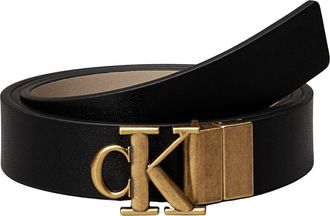 Calvin Klein Damen Gürtel Monogram Plaque Buckle 2,5 cm Wendbar, Mehrfarbig (Na Black/Crockery/Tumbled Gold), 70 cm