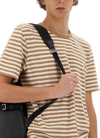 HUGO BOSS Striped Cotton-Linen T-Shirt - Beige