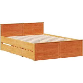 vidaXL Massivholzbett ohne Matratze mit Kopfteil Braun 160x200 Kiefer Vidaxl