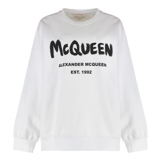 Alexander McQueen Cotton Sweatshirt mit Logo - - Sweatshirts & Hoodies - Damen - Wei&szlig; - S