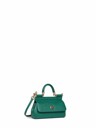 Dolce & Gabbana Womens Handbag Sicily Mini Green Calf Leather Handbags Hand Bags