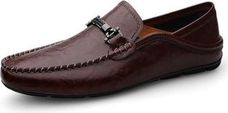 Generic Mocassins plats pour homme en cuir &agrave; enfiler confortables et doux, chaussures de conduite d&eacute;contract&eacute;es, marron, 39 1/3 EU