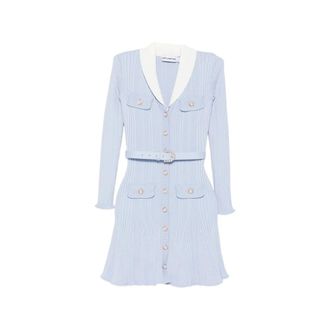 Self Portrait Femme, Robes, Bleu, Taille: 40 FR Ribbed Knit Mini Dress