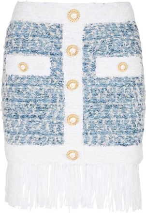 Balmain Fringed Denim Tweed Rock - - Skirts - Damen - Blau - L