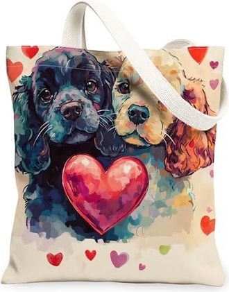 Generic Sac fourre-tout en toile avec motif de cocker &eacute;pagneul pour le shopping, 33 x 38 cm, sac d&eacute;picerie r&eacute;utilisable pour la Saint-Valentin, sac d&eacute;picerie 