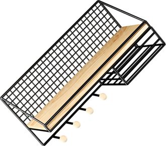 NUOBESTY jojofuny Wandregal mit Haken aus Metall Schwarz Gro&szlig;es Multifunktionales Wandmontage Regal mit 4 Haken und Tissue Kasten Platzsparendes Aufbewahrungs 