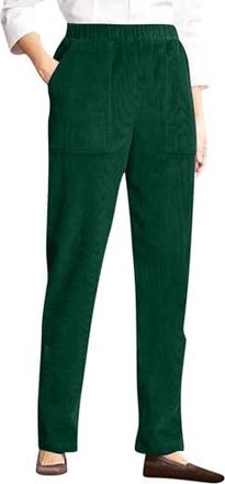 Generic Pantalon en velours c&ocirc;tel&eacute; pour femme, taille haute &eacute;lastique, &agrave; enfiler, jambe droite, pantalon d&eacute;contract&eacute; de couleur unie, avec poches, vert fonc&eacute;,