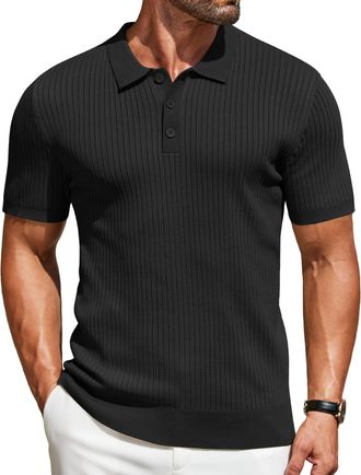 Coofandy Poloshirt Herren Kurzarm Strick Polo T-Shirt Feinstrick Sommer Shirts Business Polohemd Männer Golf Tops Schwarz XXL