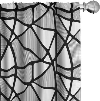 Abakuhaus Schwarz und weiß Vorhänge, Gardinen, Thick Dünne Linien Tile, Fensterbehandlungen für Wohnzimmer Schlafzimmer Dekor, 2 Stück 75 cm b x 175 cm h, Schwa