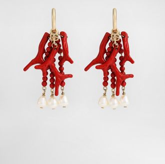 Dolce & Gabbana Creolen Mit Gl&uuml;ckshorn, Korallenzweigen Und Perlen - Frau Bijoux Gold Metall Onesize