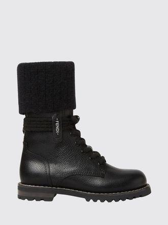 Fendi Bottes de combat Commando en cuir de veau avec logo m&eacute;tallique et semelle crant&eacute;e