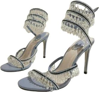 Generic YUJIEBB Sandales d&eacute;t&eacute; &agrave; talons hauts pour femme avec strass et perles de cheville serpent ficelle autour des chaussures de mariage sandales de gladiat