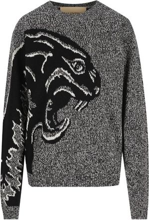 Valentino Cotton And Moulin&eacute; Wool Jumper With Panther Jacquard