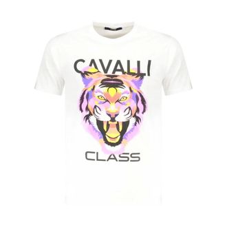 Cavalli Homme, Tops, Blanc, Taille: 2XL Tee-shirt à Imprimé Tigre Audacieux à Manches Courtes