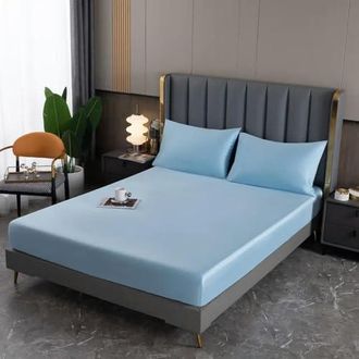 Generic Drap-housse de luxe en soie de mûrier - Grand lit/très grand lit - Housse de literie douce personnalisable - Protège-matelas en soie naturelle de qual