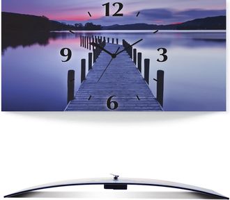 Artland Wanddeko Wanduhr ohne Tickgeräusche Alu Quarzuhr lautlos 60x30 cm Rechteckig Landschaft See Natur Wald Sonnenuntergang Panorama U1UF