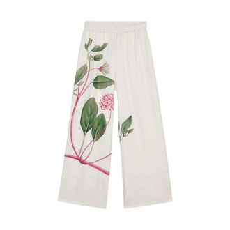 Pierre-Louis Mascia Femme, Pantalons, Blanc, Taille: 38 FR Pantalon Palazzo en Soie Botanique