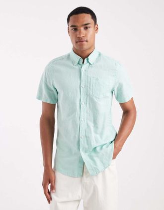 Superdry Chemise &agrave; manches courtes en lin et coton - Vert &eacute;cume