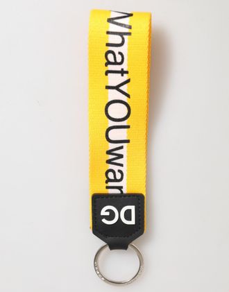 Dolce & Gabbana Mens Yellow Logo Polyester Silver Brass Holder Keychain Keyring Pvc Accessory