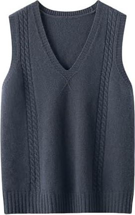 Generic D&eacute;bardeur en Laine pour Femme, Couleur Unie, sans Manches, Col en V, Tricot&eacute; par C&acirc;ble, Pull, Printemps-Automne, Gilet en Tricot Superpos&eacute;, Haut pour 