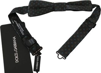 Dolce & Gabbana Gray Patterned Mens Necktie Papillon Silk Bow Tie