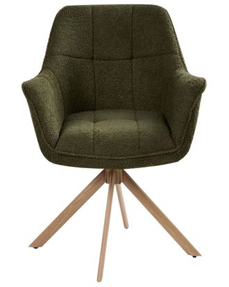 Beliani Esszimmerstuhl gepolstert Boucl&eacute; gr&uuml;n gesteppt drehbar mit Armlehnen modern Hayden