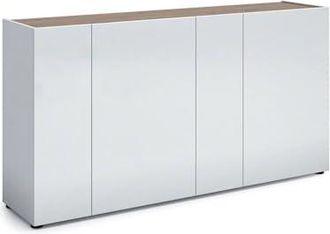 Dmora Kommode Thembisile, Wohnzimmerbuffet, Wohnzimmer-Sideboard, Moderne Küchen-Speisekammer, Made in Italy, 174x40h92 cm, Glänzendes Weiß und Eiche