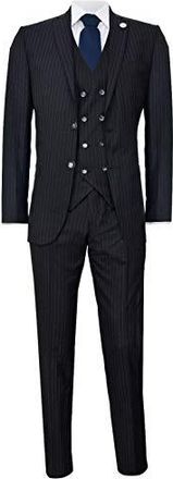 TruClothing Costume 3 Pi&egrave;ces Noir pour Homme Gatsby des Ann&eacute;es 1920 Blinders Gangster Rayures Coupe Ajust&eacute;e 48