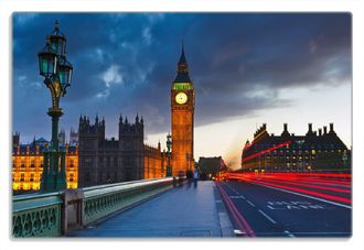 Wallario Frühstücksbrettchen aus Glas, Glasunterlage, Glasbrettchen London- Big Ben bei Nacht, Größe 20 x 30 cm, Sicherheitsglas