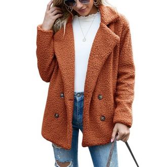 Generic Veste polaire pour femme, vestes dhiver chaudes en sherpa tendance, revers boutonn&eacute;, polaire pelucheuse, grande taille, manteaux dext&eacute;rieur, caramel, 