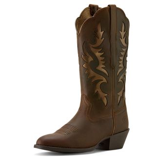Ariat Womens Heritage Retro R Toe Western Boots in Sassy Brown Bronze, B Medium Width, Size 38.5, by Ariat