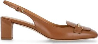 Tod's Femme, Chaussures, Brun, Taille: 36 EU Slingback en cuir marron avec d&eacute;tail m&eacute;tallique
