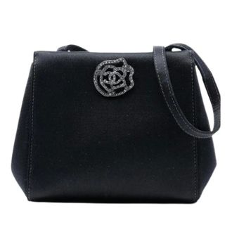 Chanel Sac bandouli&egrave;re Vintage Cam&eacute;lia en satin Pre-owned - Femme - Pre-owned - Noir - Taille: ONE Size