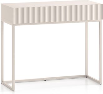 Selsey Schminktisch Makeup Tisch Frisiertisch Kosmetiktisch 91 cm Push to Open Mit Gerillten Fronten Hellbeige Derriva