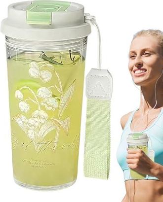 Generic Bouteille deau froide de 600 ml avec paille - Pichet &agrave; fleurs avec couvercle, pour voyage, voiture, pour la maison, lext&eacute;rieur, la gym, le sport, la r