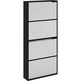 vidaXL Schuhschrank mit Spiegel 4 F&auml;cher Schwarz 63x17x134 cm Vidaxl