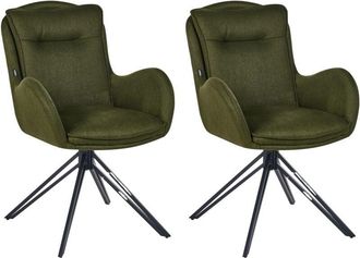 Beliani Esszimmerstuhl 2er Set Dunkelgrün Stoffbezug Drehbar mit Schwarzen Metallbeinen Armlehnen Modern Drehstuhl Polsterstuhl Wohnzimmer Küche