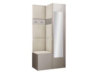 Mirjan24 Garderoben-Set Monati XXV, Kleiderschrank mit Spiegel, Schuhschrank, 2X Kleiderhakenbrett, Gepolstertes Paneel/Wandpaneel, 4 Doppelhaken, Flurgarderob