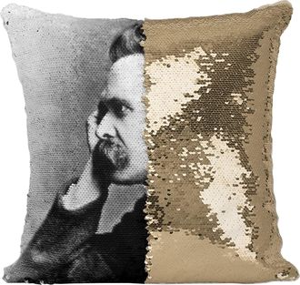 Fabulous Kissen mit Paillettenbezug Gold Friedrich Nietzsche Philosoph Berühmtheit Porträt