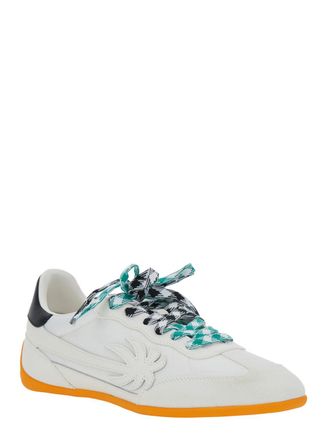 Palm Angels Mens White Low Top Sneakers With Logo Patch Calf Trainers