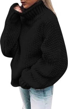 Onsoyours Pulls Femme Col Roulé à Manches Longues Chandail Tricot Sweater Blouse Chaud Hauts Pullover Hiver Noir XXL