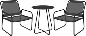 OUTSUNNY Ensemble de Jardin 3 pi&egrave;ces, Salon de Jardin, 2 fauteuils 1 Table Ronde, Acier et Tissu Respirant, Gris