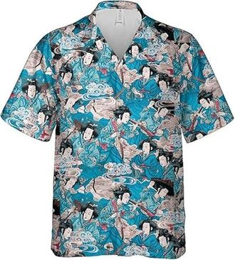 Keephen Japonais Samoura&iuml; Impression 3D Chemise Hawaiienne Femmes Hommes Chemise &agrave; Boutons Casual Bowling Chemise &Eacute;t&eacute; Manches Courtes Chemisier