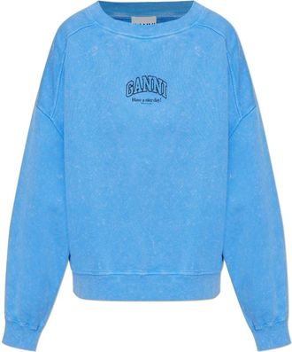 Ganni Femme, Sweatshirts et sweats &agrave; capuche, Bleu, Taille: 38 FR SweaT-shirt &agrave; logo imprim&eacute;
