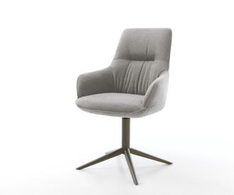 DELIFE Drehstuhl Zelia-Flex mit Armlehnen Strukturstoff Soft Grau Fu&szlig;kreuz Effektfinish Titan 360&deg; drehbar Wippfunktion Taschenfederkern, Esszimmerst&uuml;hle