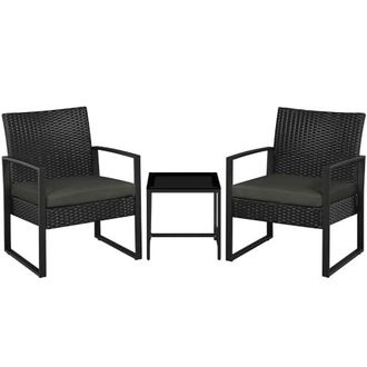 Yaheetech Salon de Jardin Exterieur 2 Fauteuils et 1 Table Basse en Poly Rotin et Métal Mobilier Fauteuils de Jardin pour Balcon/Bar/Bureau Noir/Gris