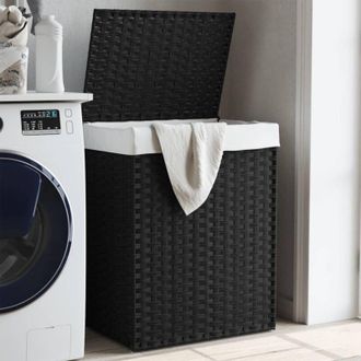 vidaXL Panier &agrave; linge avec couvercle noir 46x33x60 cm r&eacute;sine tress&eacute;e Vidaxl