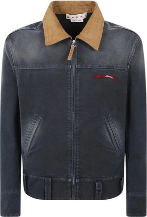 Marni Homme, Vestes, Noir, Taille: XL Veste en toile &agrave; col contrastant